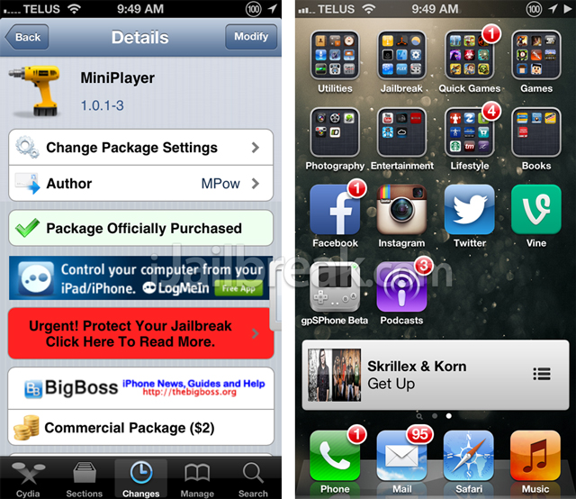 Add An iTunes 11 Music Widget To iPhone Or iPad With MiniPlayer Cydia Tweak Add An iTunes 11 Music Widget To iPhone Or iPad With MiniPlayer Cydia Tweak